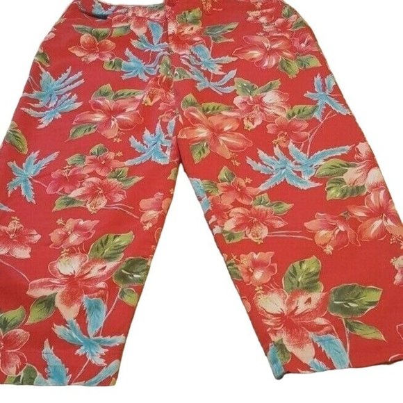 Erika | Pants & Jumpsuits | Erika Size 8 Capris Hawaiian Floral Palm ...
